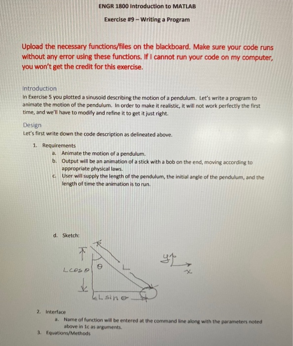 Engr 1800 Introduction To Matlab Exercise 9