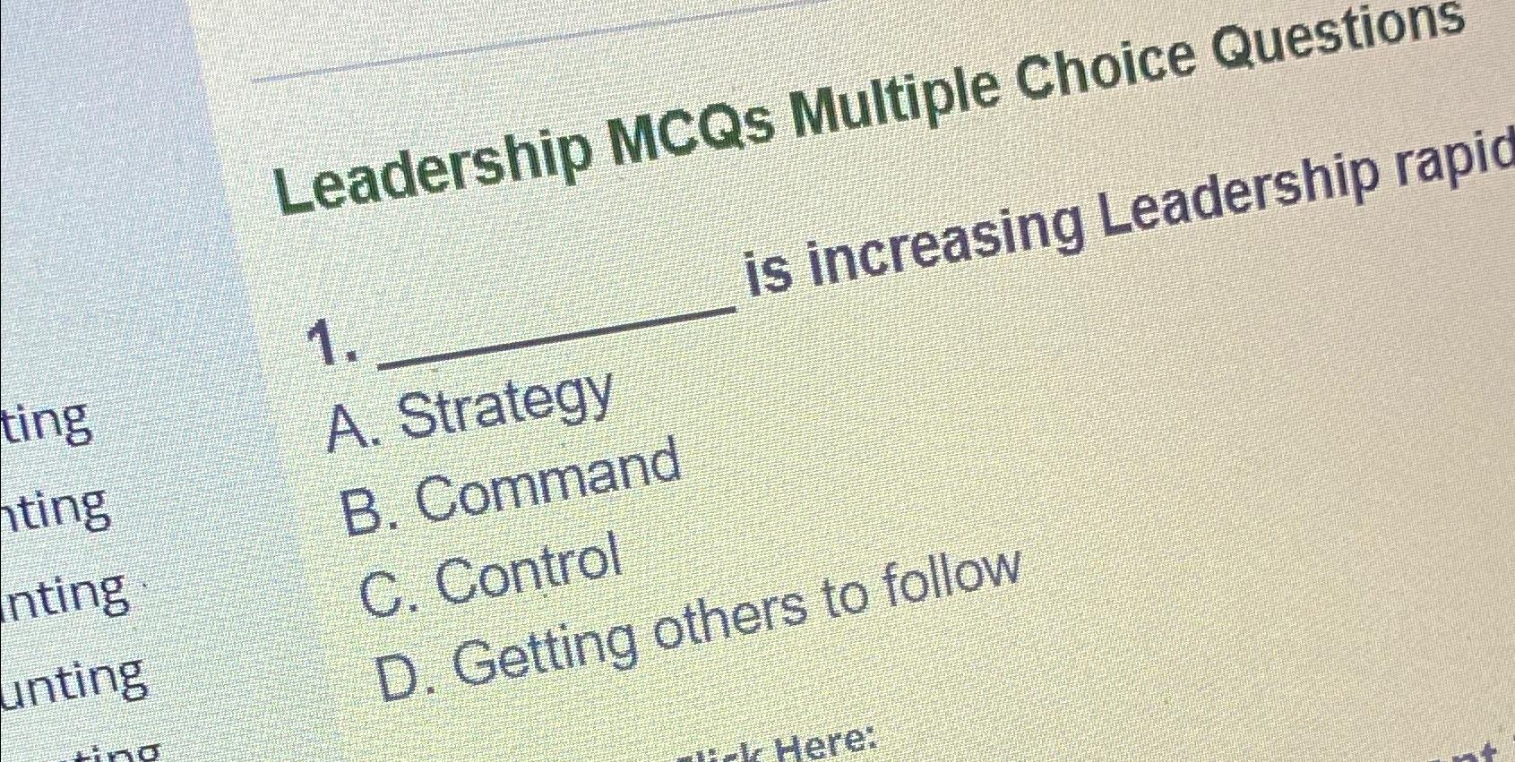 Solved Leadership MCQs Multiple Choice Questionsis | Chegg.com