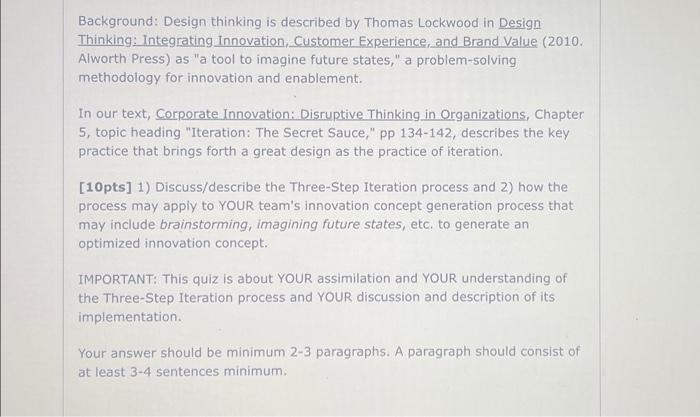 Solved Background: Design thinking is described by Thomas | Chegg.com