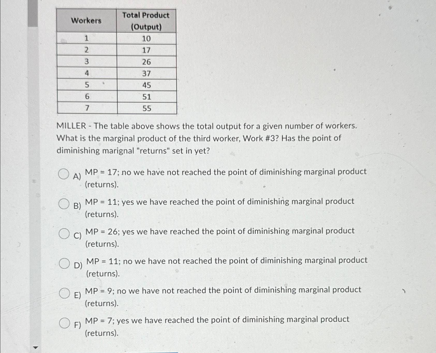 Solved \table[[Workers,\table[[Total | Chegg.com