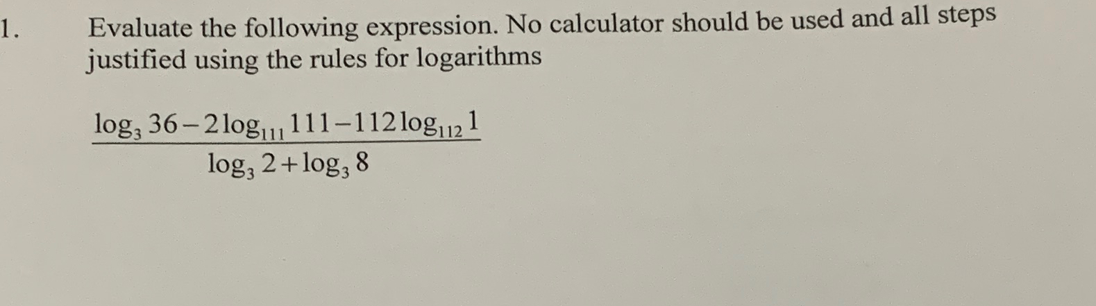 Solved Evaluate the following expression. No calculator | Chegg.com