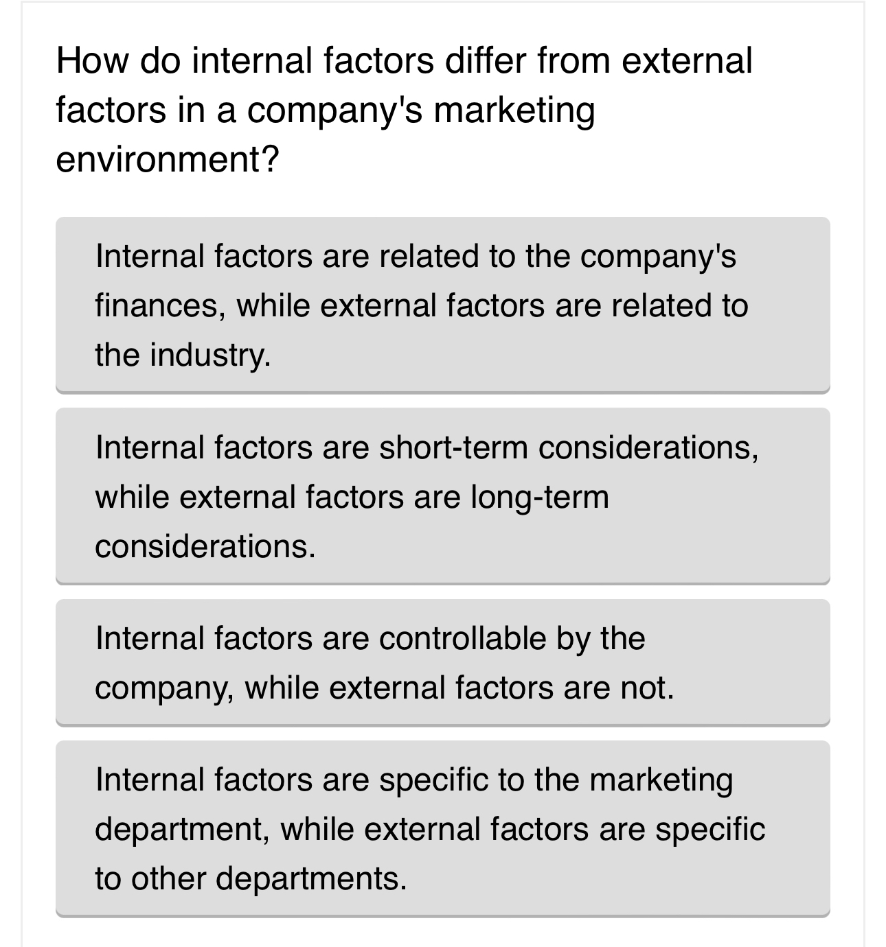 Solved How do internal factors differ from external factors | Chegg.com