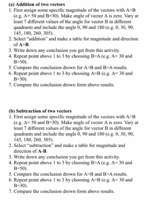 Solved (a) Addition of two vectors 1. First assign some | Chegg.com