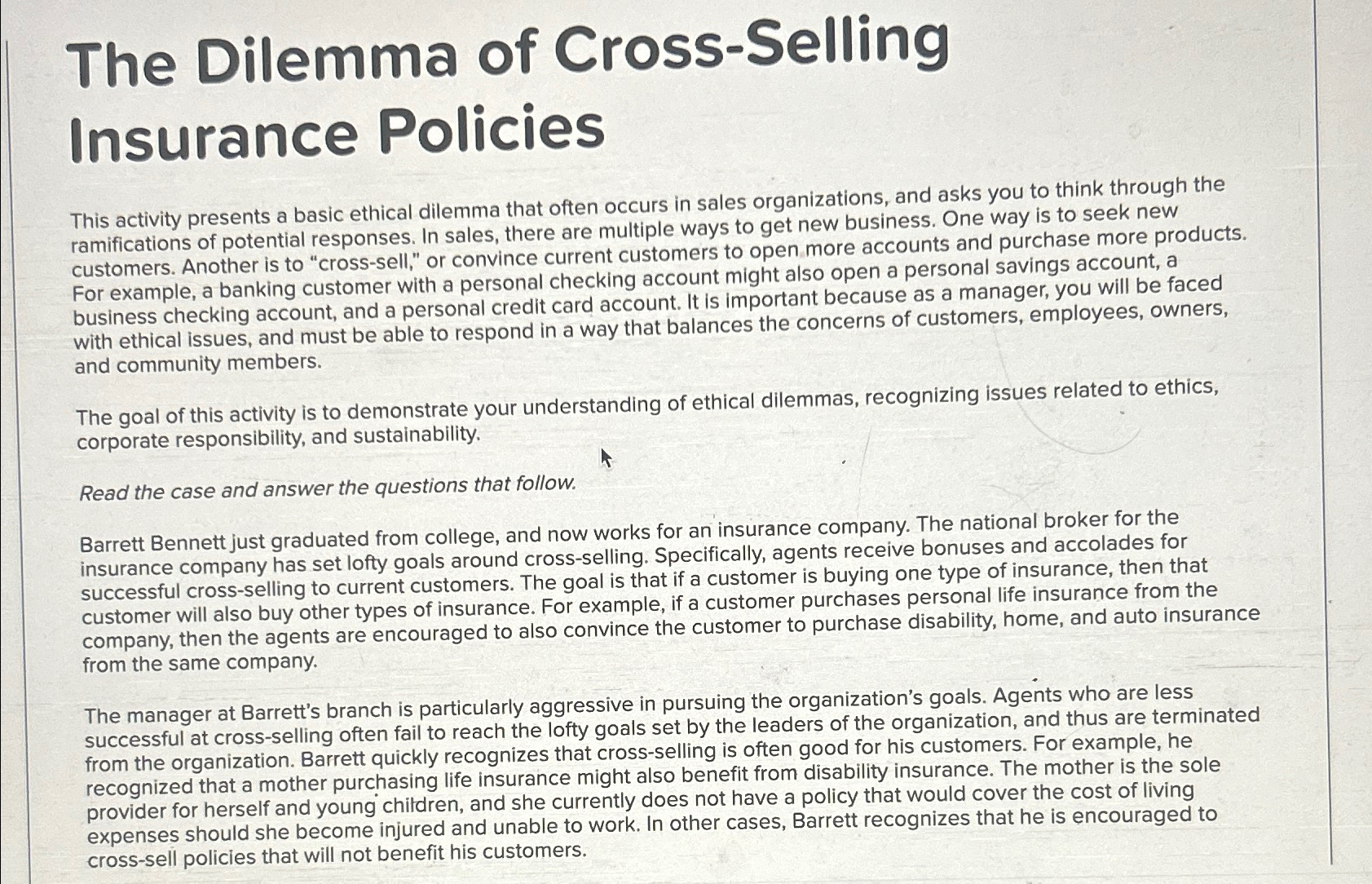 Solved The Dilemma of Cross-Selling Insurance PoliciesThis | Chegg.com