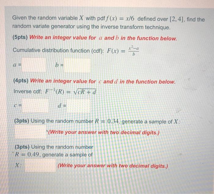 Solved Given the random variable X with pdf f(x) = x/6 | Chegg.com