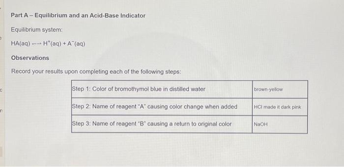 Solved Part A - Equilibrium and an Acid-Base Indicator The | Chegg.com