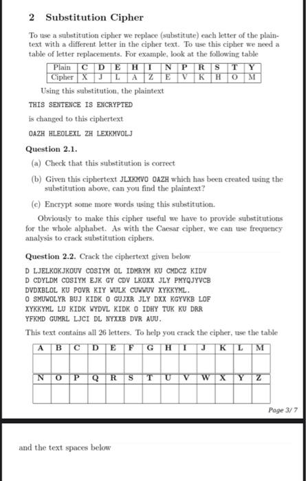 Solved 2 Substitution Cipher To use a substitution cipher we | Chegg.com