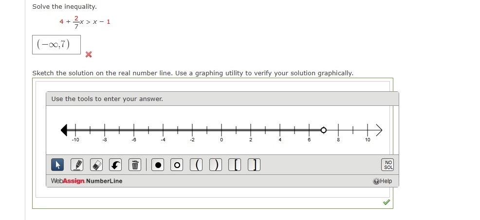 Solved Why I got Wrong?Solve the inequality.4 27x>x-1Sketch | Chegg.com