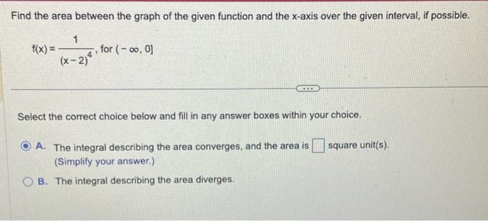 Solved Find the area between the graph of the given function | Chegg.com