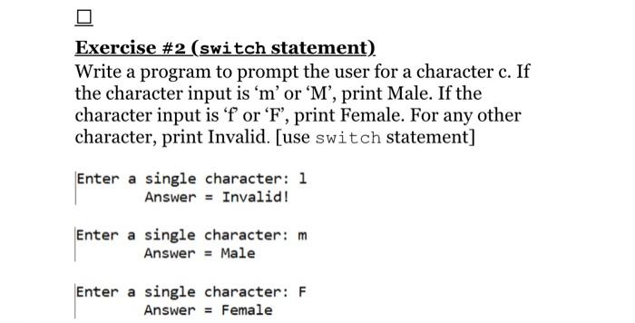 Solved Exercise #2 (switch statement). Write a program to | Chegg.com