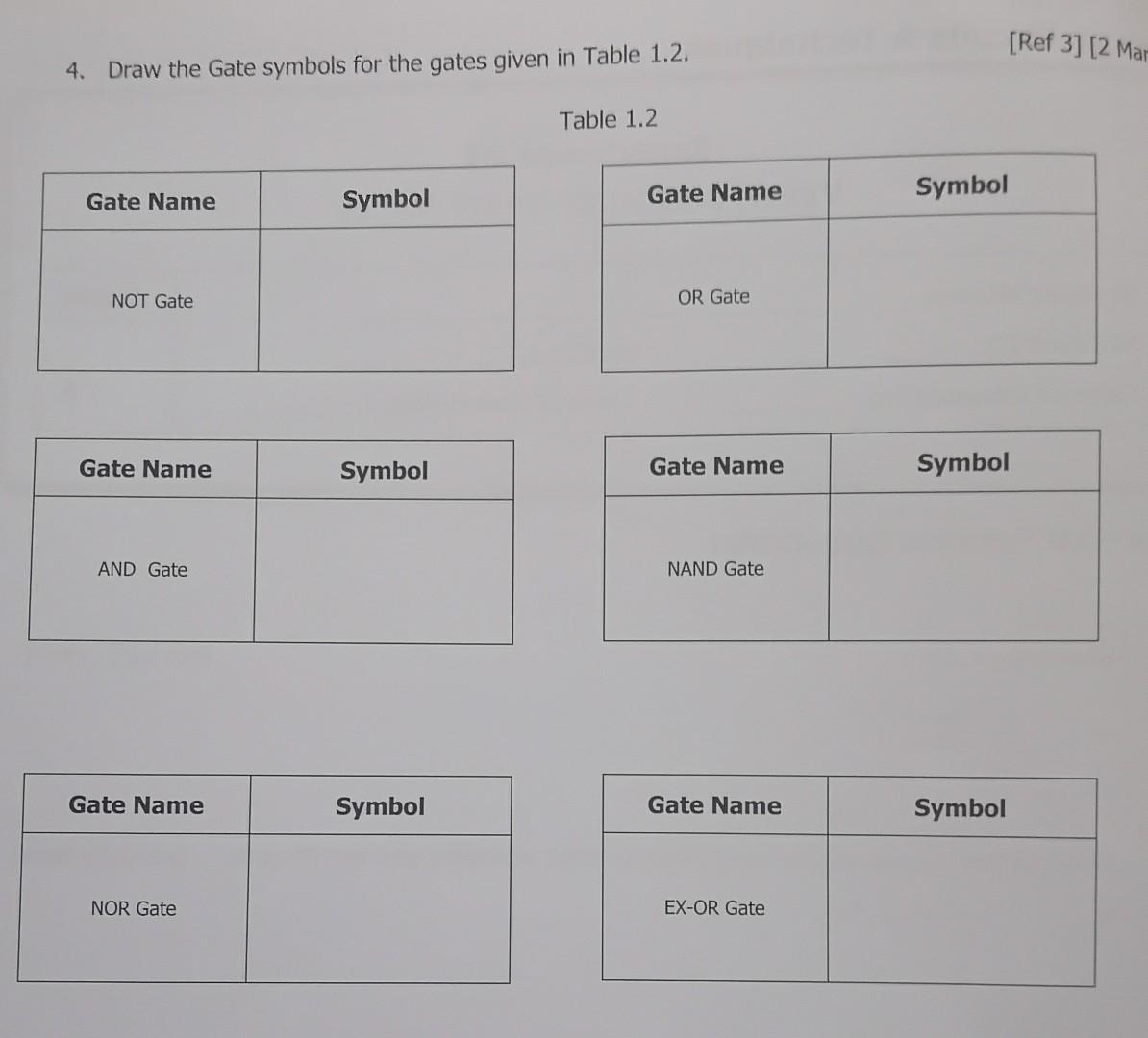 Solved 4. Draw the Gate symbols for the gates given in Table | Chegg.com