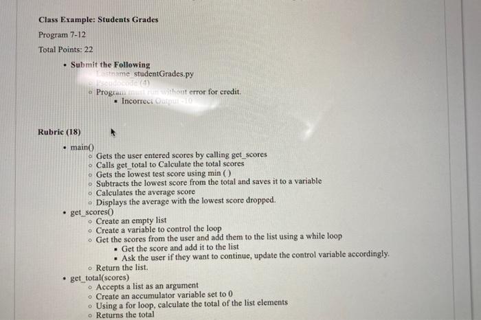 Solved Class Example: Students Grades Program 7-12 Total | Chegg.com