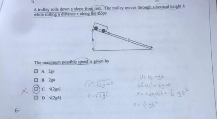 Solved A trolley rolls down a slope fron rest. The trolley | Chegg.com