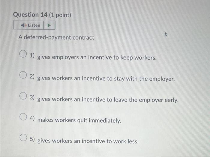 Solved A deferred-payment contract 1) gives employers an | Chegg.com