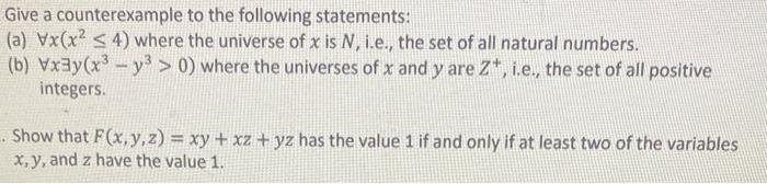 Solved Give a counterexample to the following statements: | Chegg.com