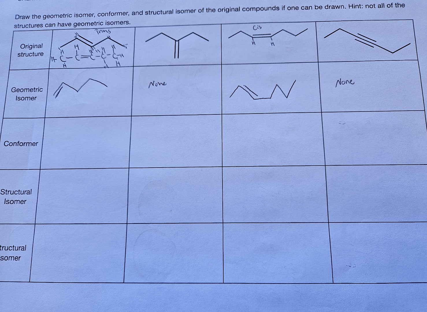 Draw the geometric isomer, conformer, and structural | Chegg.com