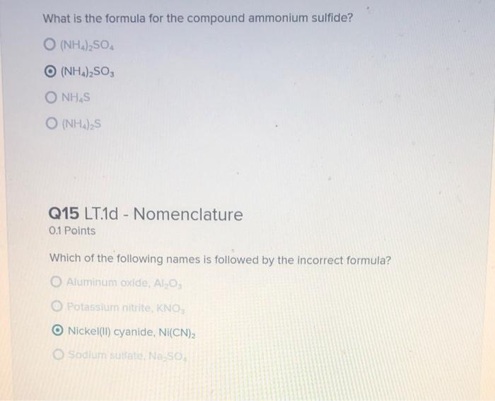 Solved What is the formula for the compound ammonium | Chegg.com