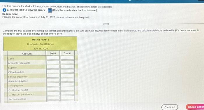 Solved The trial balance for Mackle Fitness, shown below, | Chegg.com