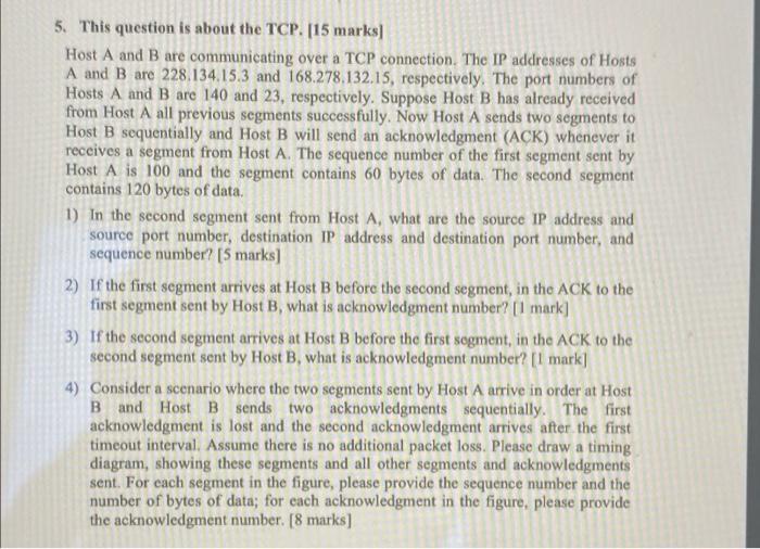 Solved 5. This question is about the TCP. (15 marks] Host A | Chegg.com