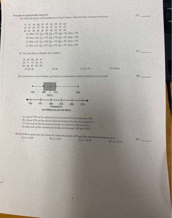 Solved Provide an appropriate response 26) The test scores | Chegg.com
