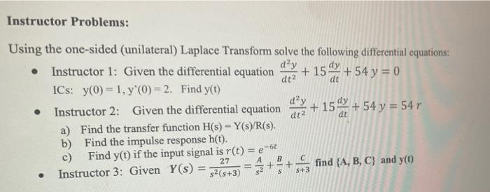 Solved Instructor Problems: Using the one-sided (unilateral) | Chegg.com