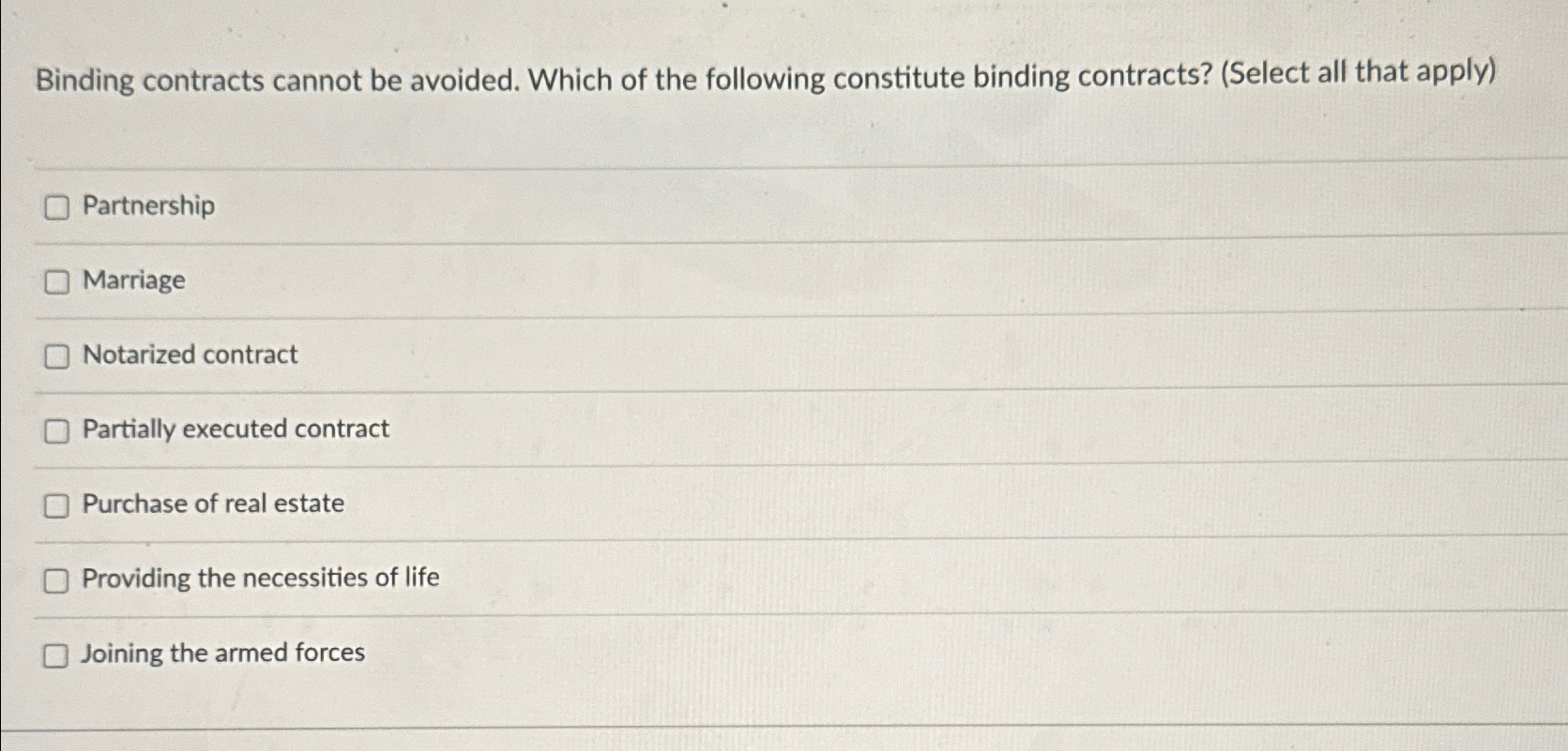 Solved Binding contracts cannot be avoided. Which of the | Chegg.com