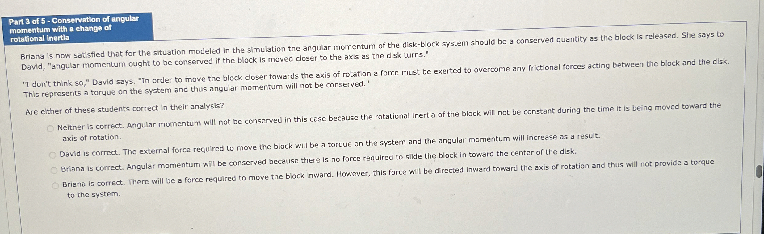Solved Part 3 ﻿of 5 - ﻿Conservation of angular momentum with | Chegg.com