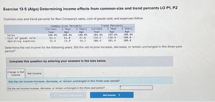 Solved Exercise 13-5 (Algo) Determining income effects from | Chegg.com