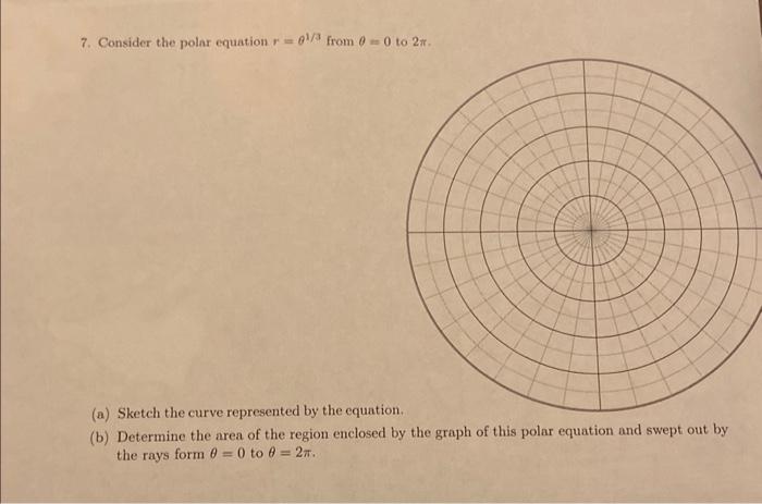 Solved 7. Consider the polar equation r=θ1/3 from θ=0 to 2π. | Chegg.com