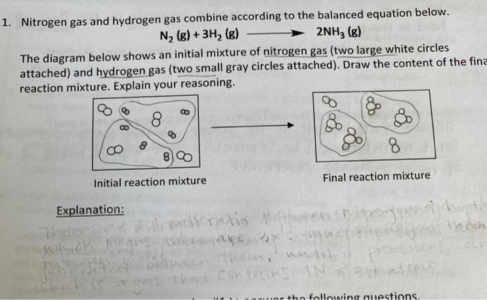 Solved 1. Nitrogen gas and hydrogen gas combine according to | Chegg.com