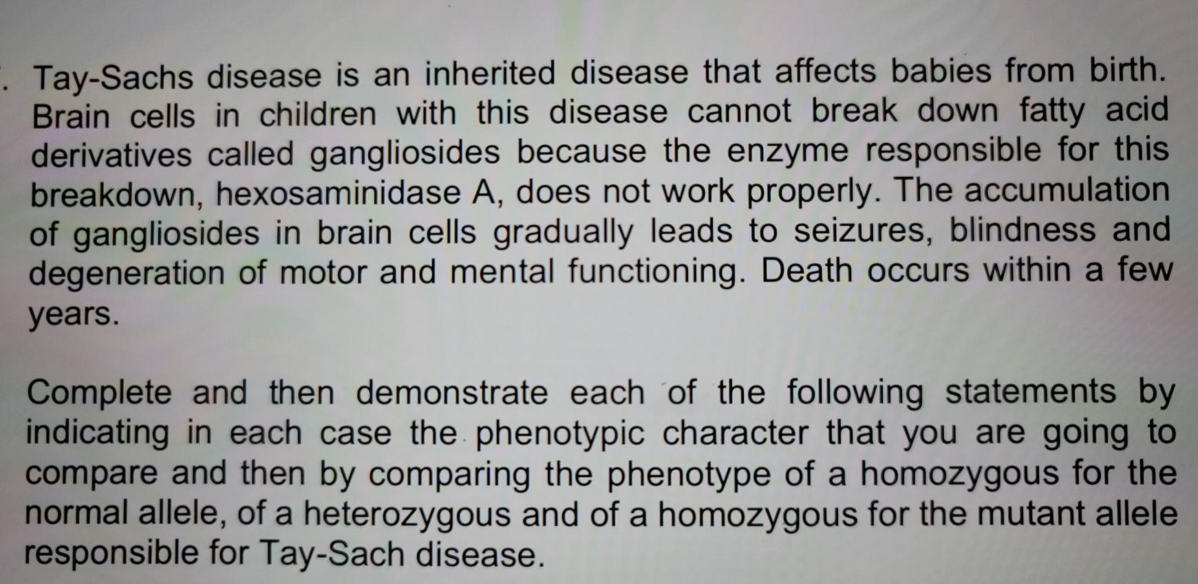 Solved Tay-Sachs disease is an inherited disease that | Chegg.com