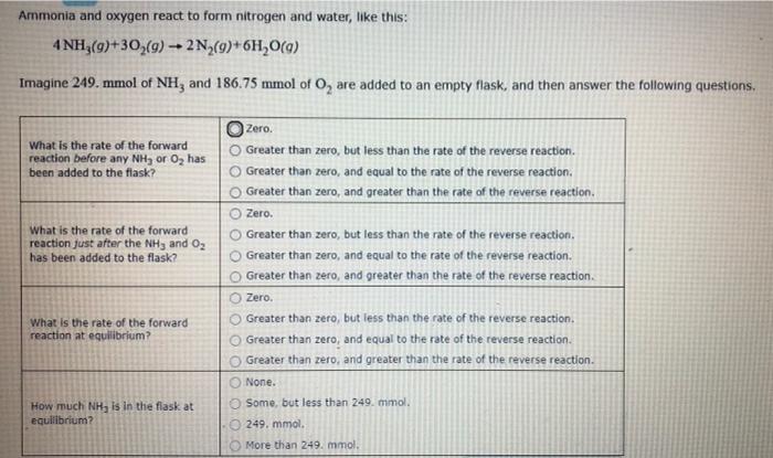 Solved Ammonia and oxygen react to form nitrogen and water, | Chegg.com