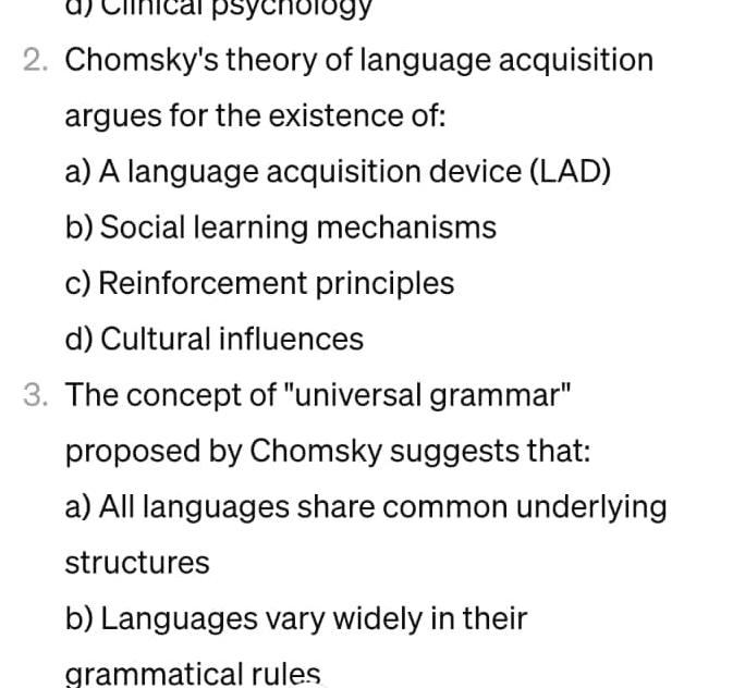 Solved Chomsky's theory of language acquisition argues for | Chegg.com
