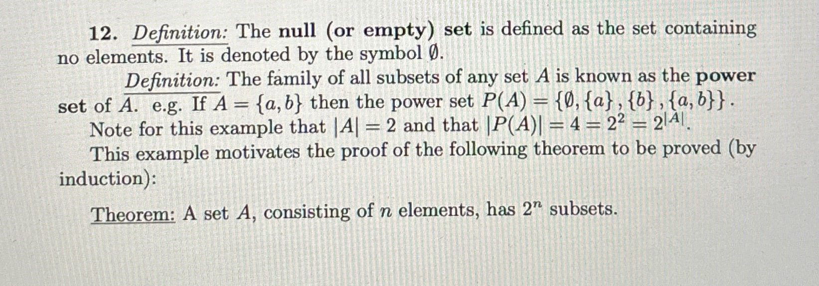 Definition: The null (or empty) ﻿set is defined as | Chegg.com