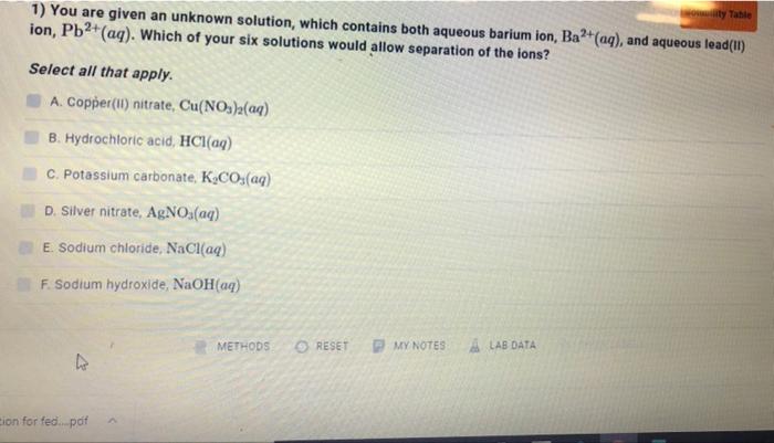 Solved 1) You are given an unknown solution, which contains | Chegg.com