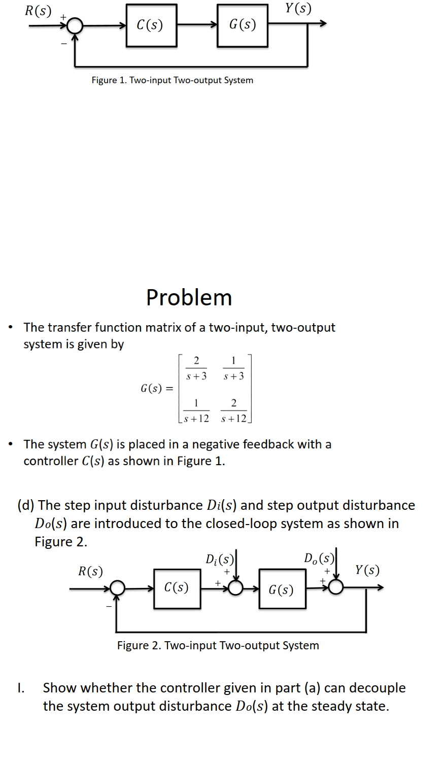 Solved (d) The step input disturbance Di(s) and step | Chegg.com Solved (d) The step input disturbance Di(s) and step | Chegg.com