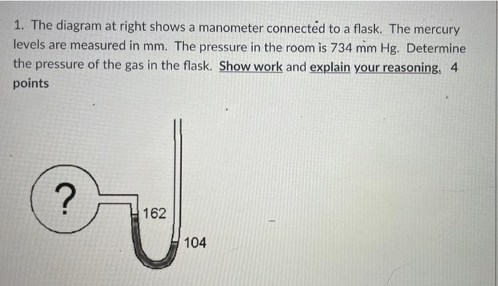Solved 1. The diagram at right shows a manometer connected | Chegg.com