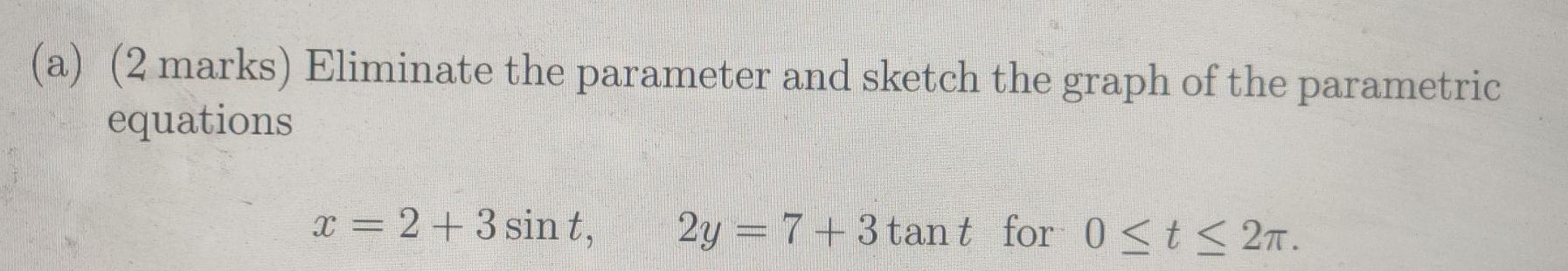 Solved (a) (2 marks) Eliminate the parameter and sketch the | Chegg.com