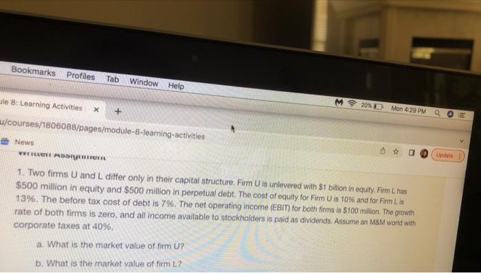 Solved Bookmarks Profiles Tab Window Help M 20% D le 8: | Chegg.com