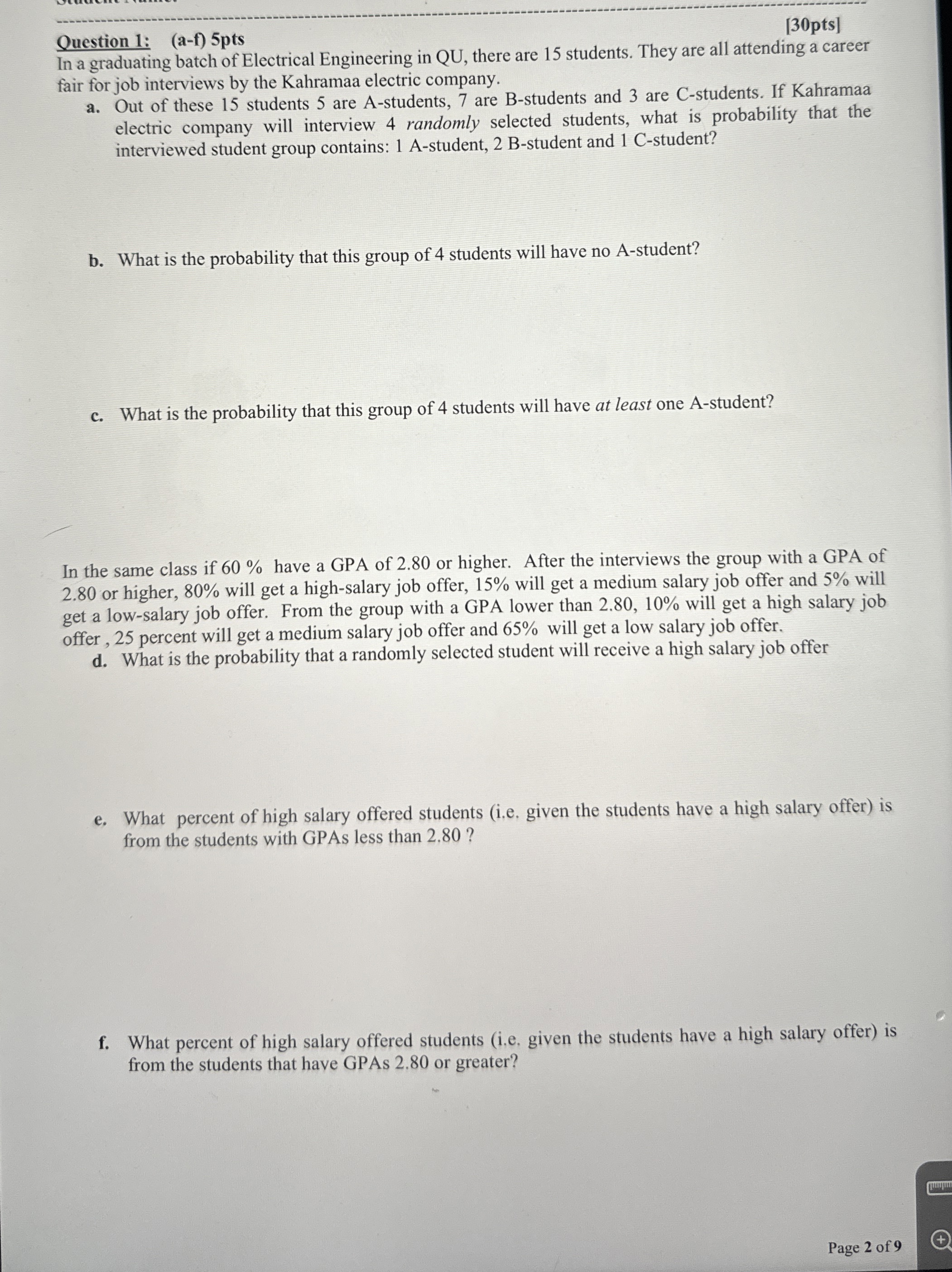 Solved Question 1: (a-f) 5pts[30pts]In a graduating batch of | Chegg.com