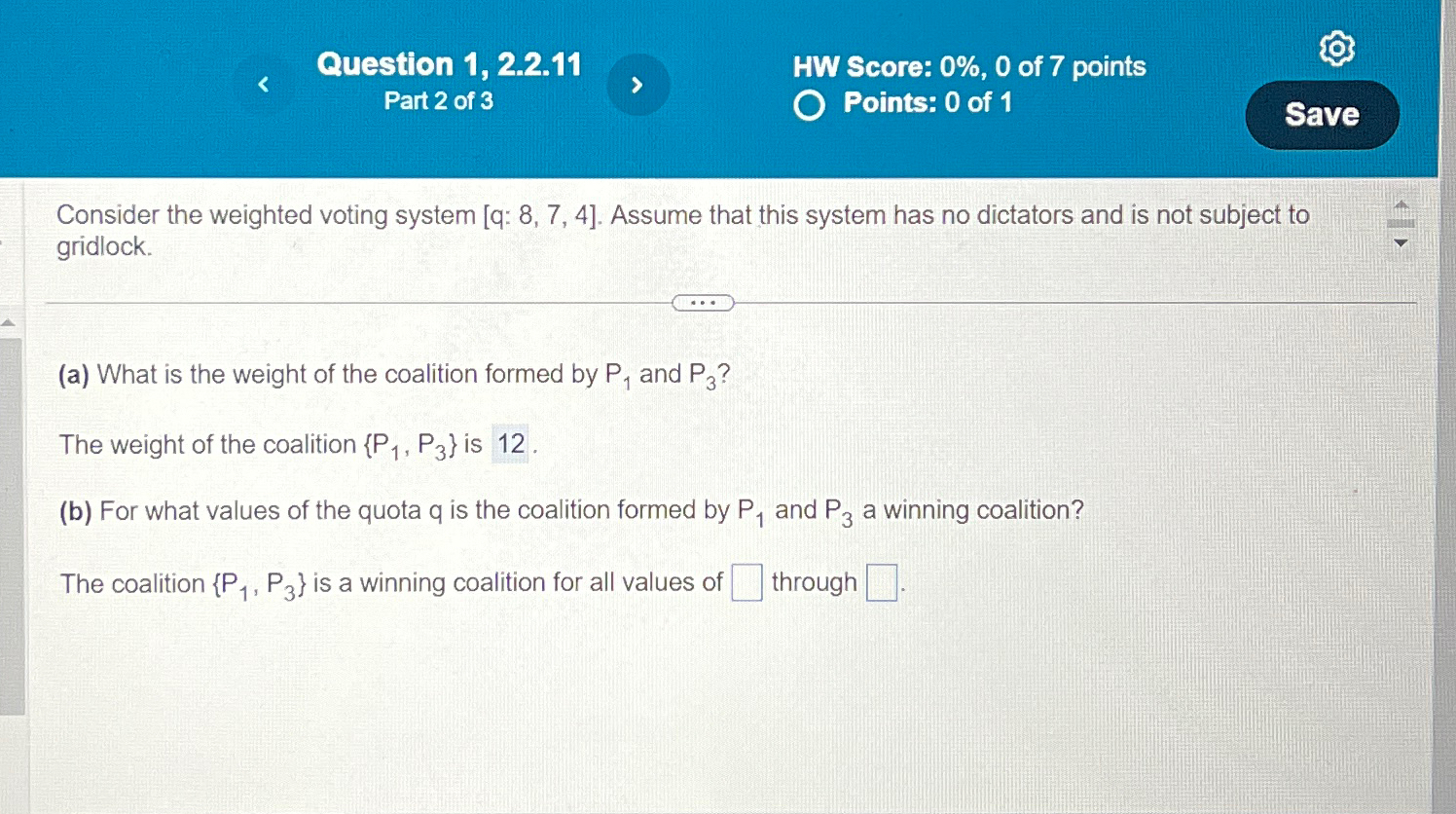 Solved Question 1, 2.2.11HW Score: 0%,0 ﻿of 7 ﻿pointsPart 2 | Chegg.com