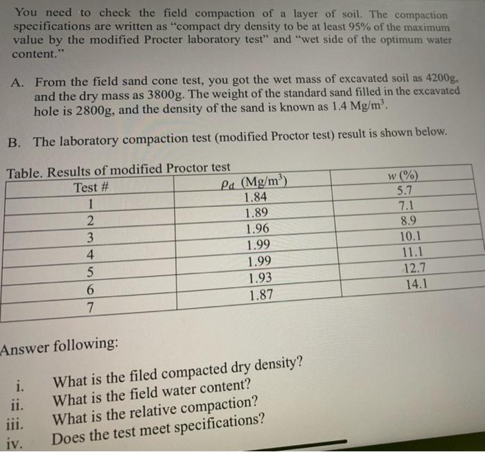 Solved You need to check the field compaction of a layer of | Chegg.com