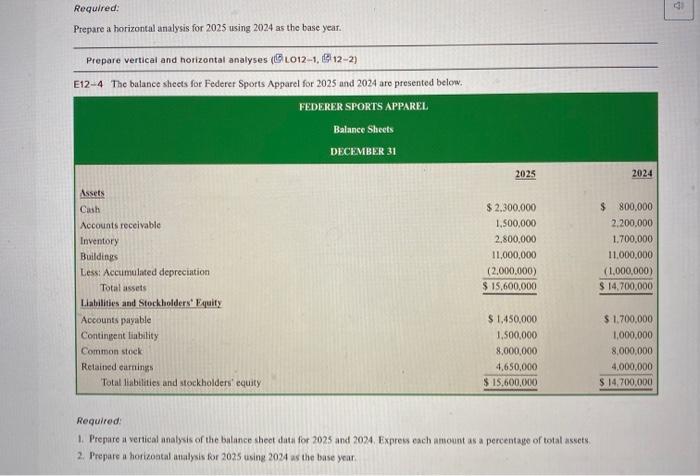 Solved Prepare a horizontal analysis for 2025 using 2024 as | Chegg.com