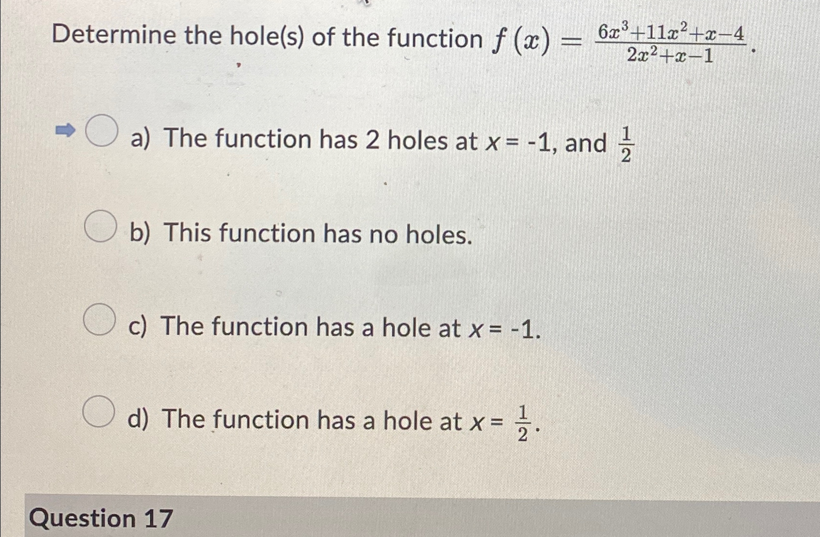 Solved Determine the hole(s) ﻿of the function | Chegg.com