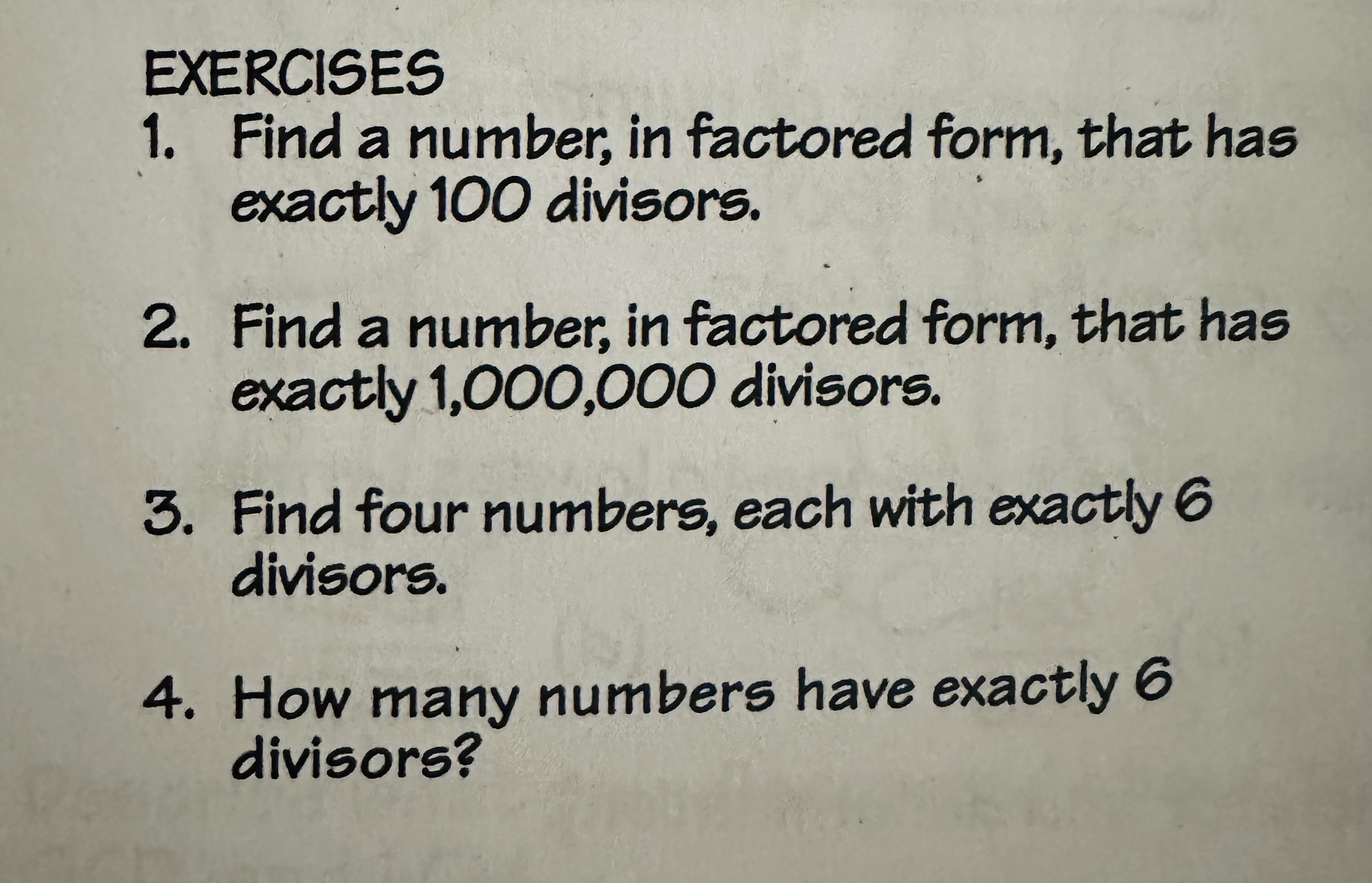 Solved EXERCISESFind a number, in factored form, that has | Chegg.com