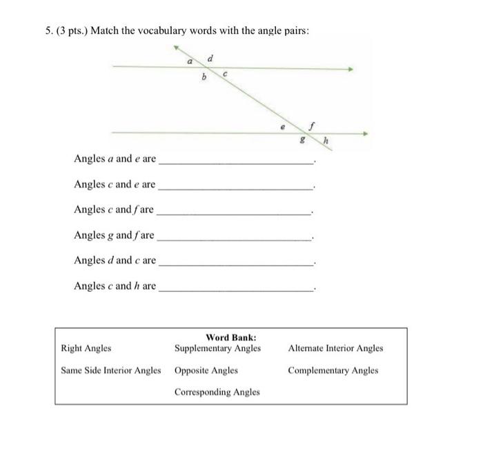 Solved 5. (3pts.) Match the vocabulary words with the angle | Chegg.com