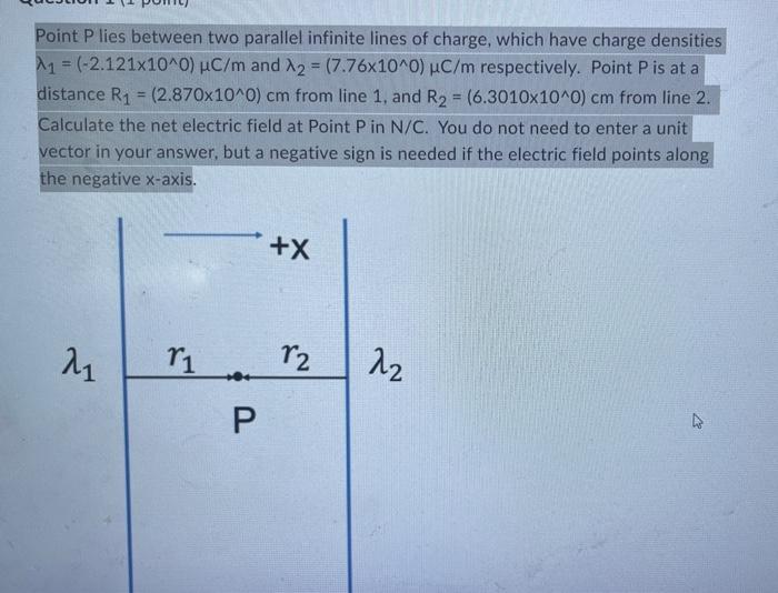 Solved Point P lies between two parallel infinite lines of | Chegg.com