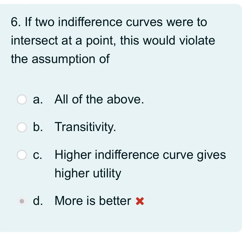 Solved If two indifference curves were to intersect at a | Chegg.com