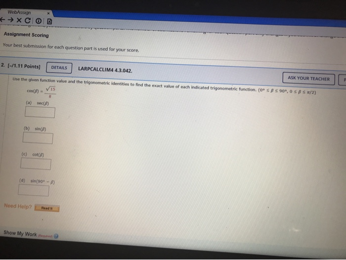 Solved WebAssign + →XCO Assignment Scoring Your best | Chegg.com