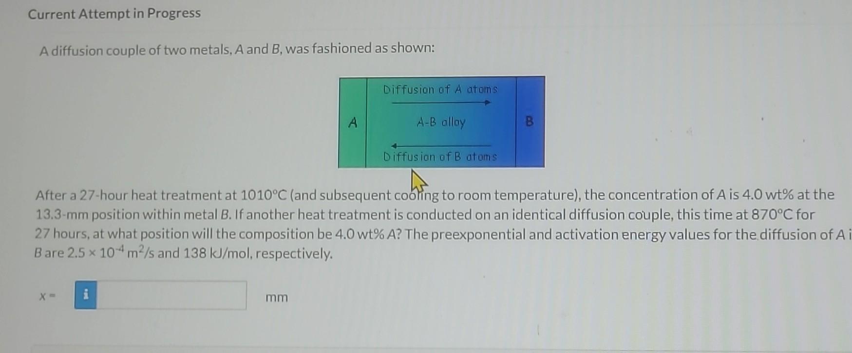 Solved Current Attempt in Progress A diffusion couple of two | Chegg.com
